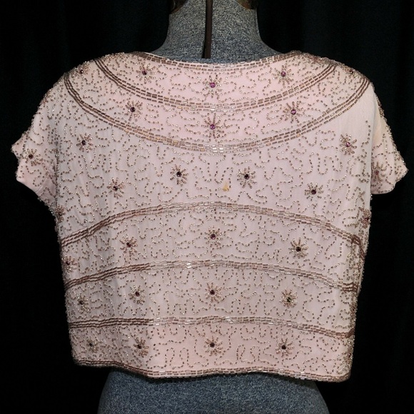 Vintage | Tops | Vtg 5s Crepe Beaded Top Shell Smmed Metal Zip | Poshmark